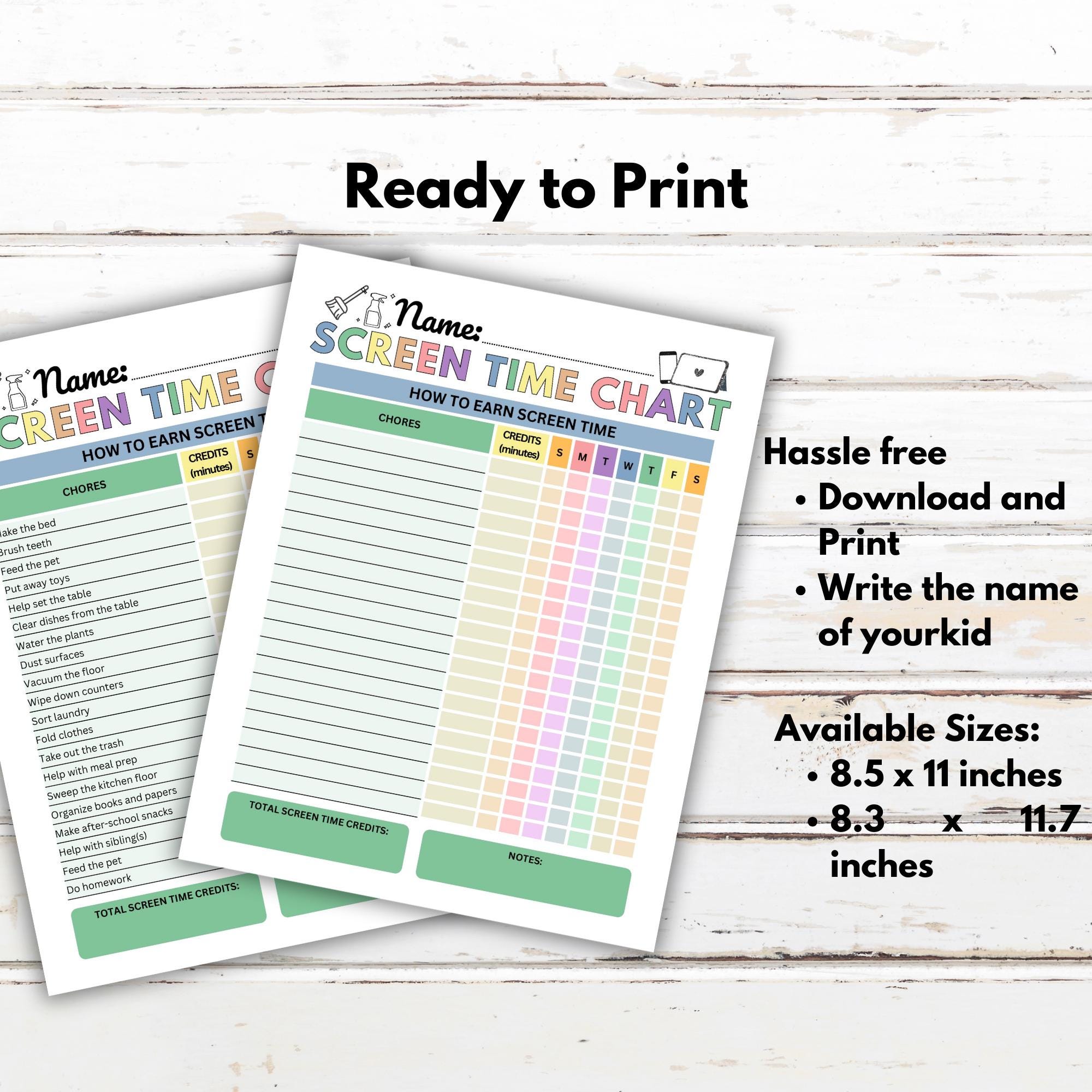 Kids Screentime Chart, Kids Screen Time Tracker, Screentime Schedule ...