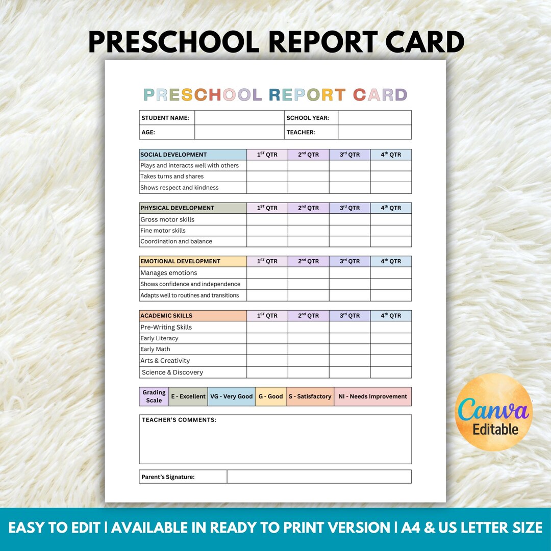 Editable Homeschool Report Card, Preschool Report Card, Homeschooling ...