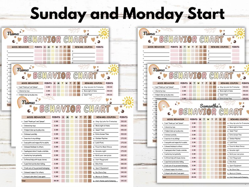 Behavior Reward Chart, Good Behavior Chart for Kids, Behavior Tracker ...