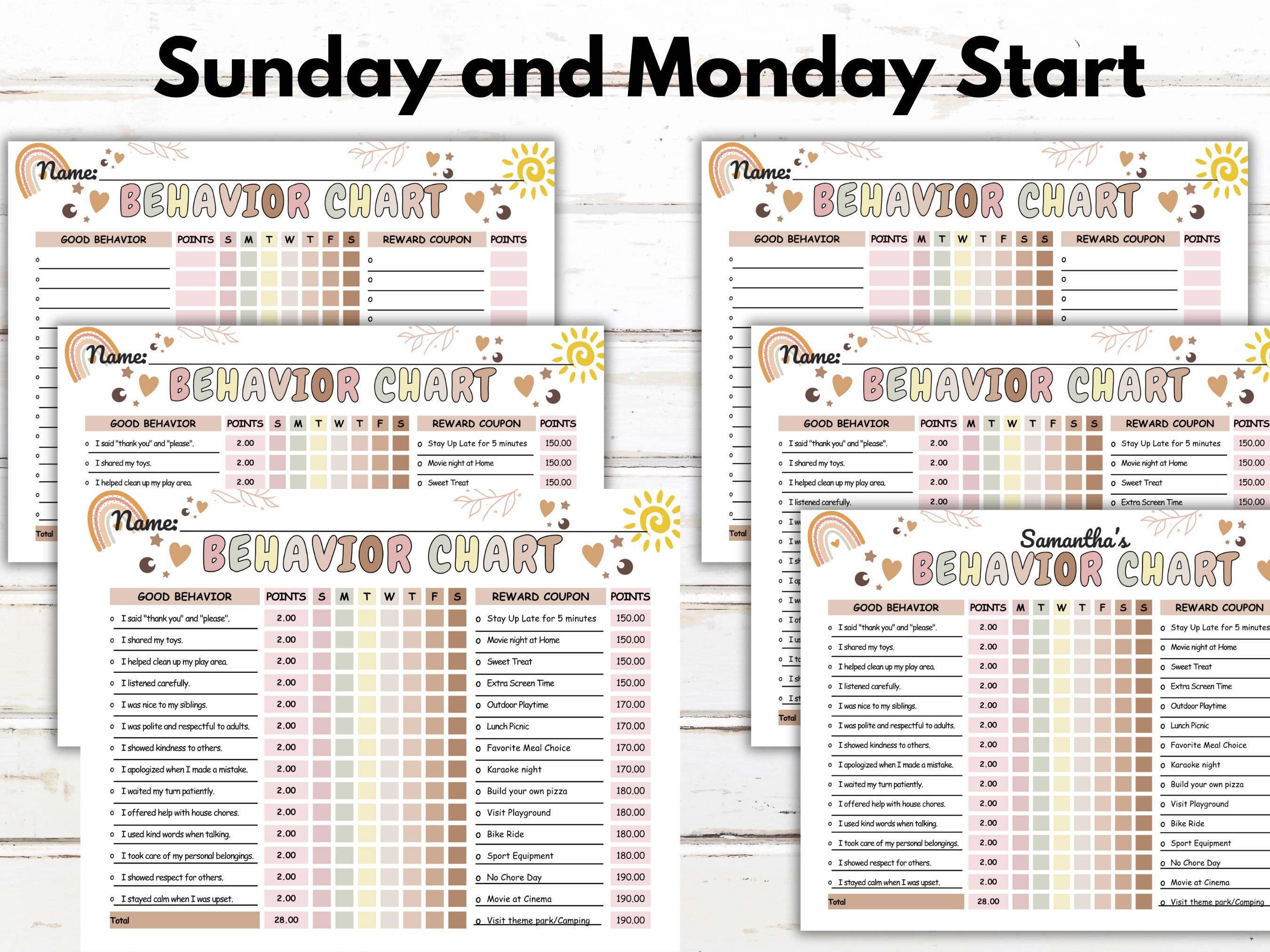 Behavior Reward Chart, Good Behavior Chart for Kids, Behavior Tracker ...