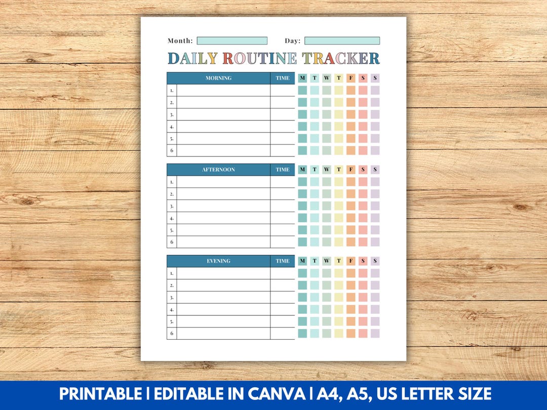 Editable Daily Routine Chart, Daily Checklist, Morning Routine, Habit ...
