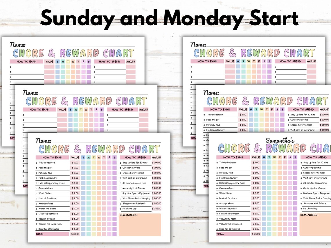 Editable Kids Chore Chart & Reward Bucks: Responsibility System ...