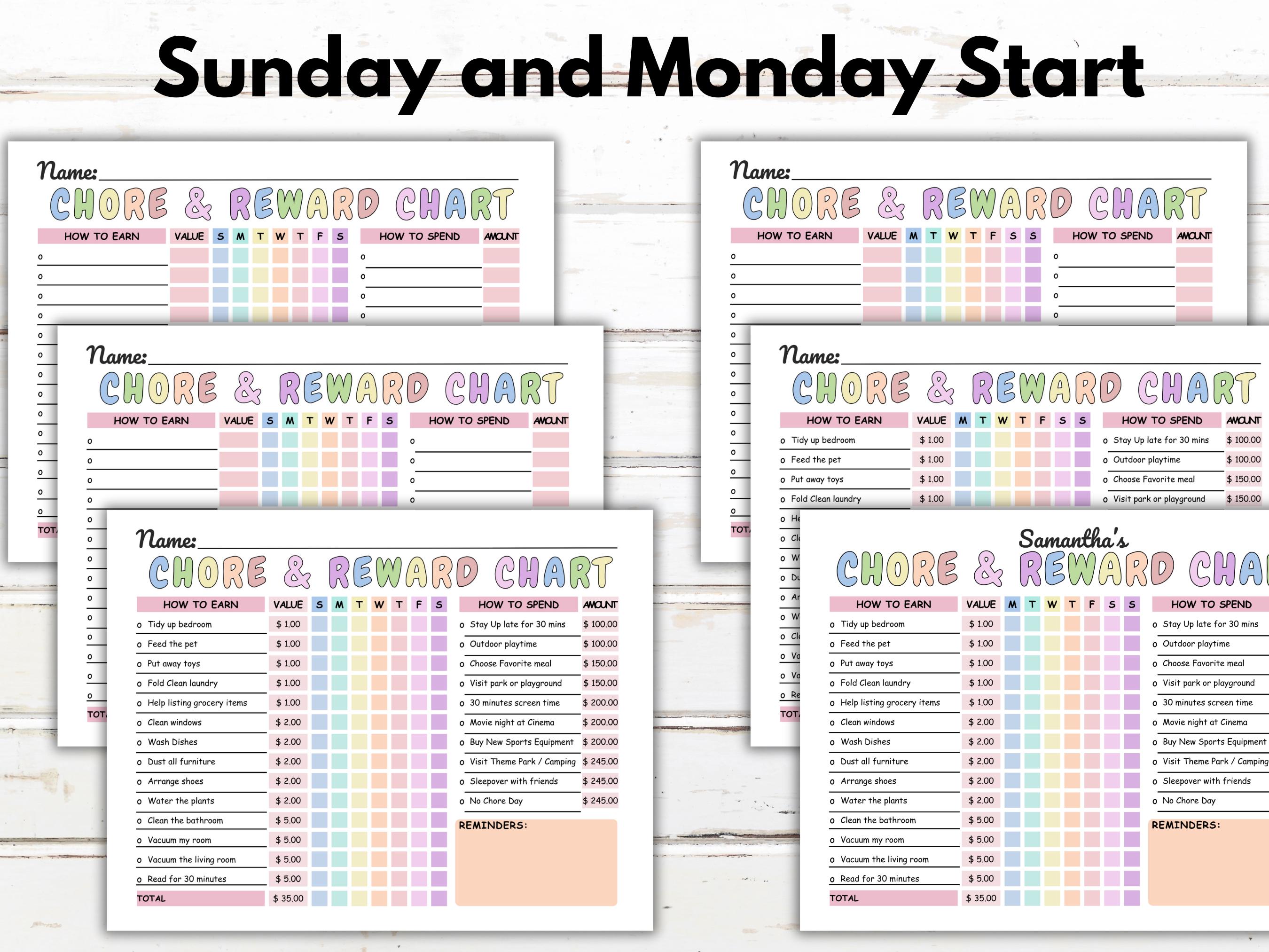 Editable Kids Rewards Chart, Kids Chore Chart, Kids Chore Tracker, Kids ...