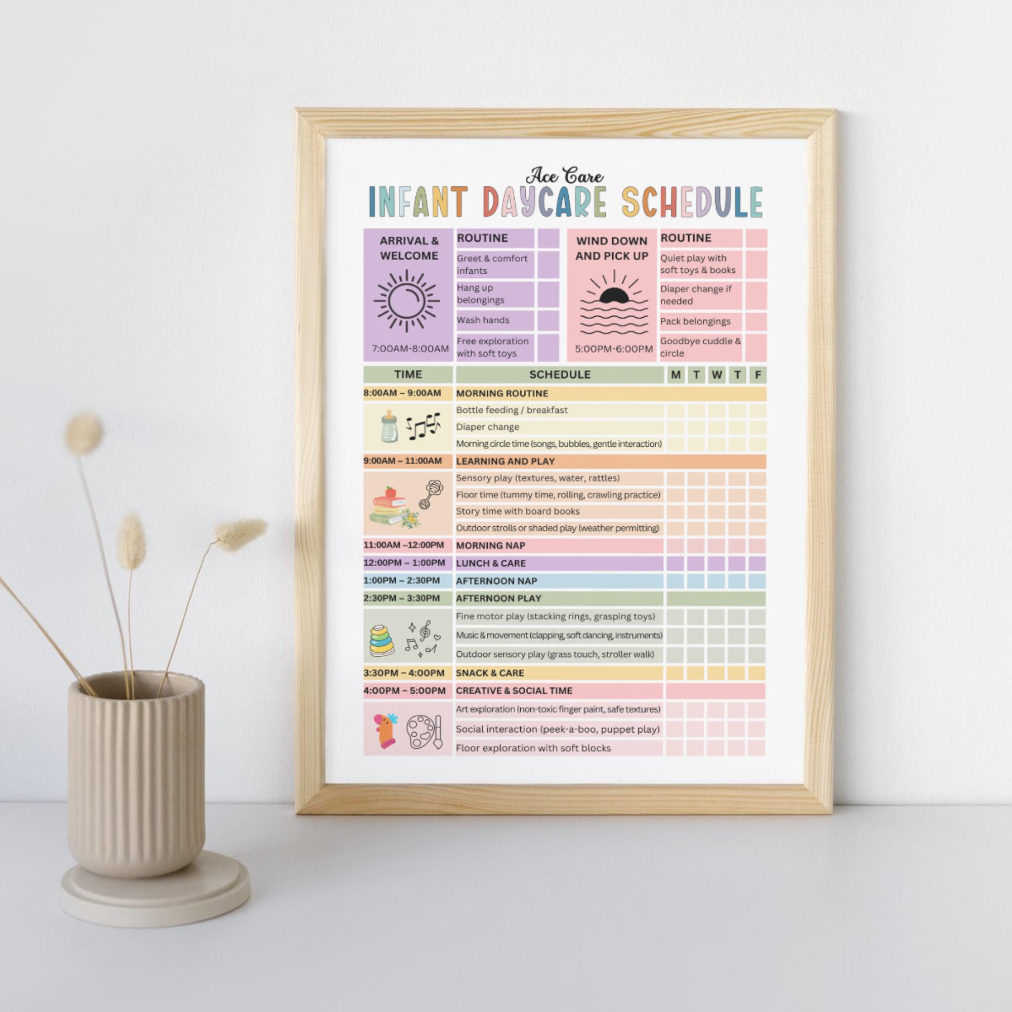 Editable Daycare Schedule for Infants, Infant Schedule, Childcare ...