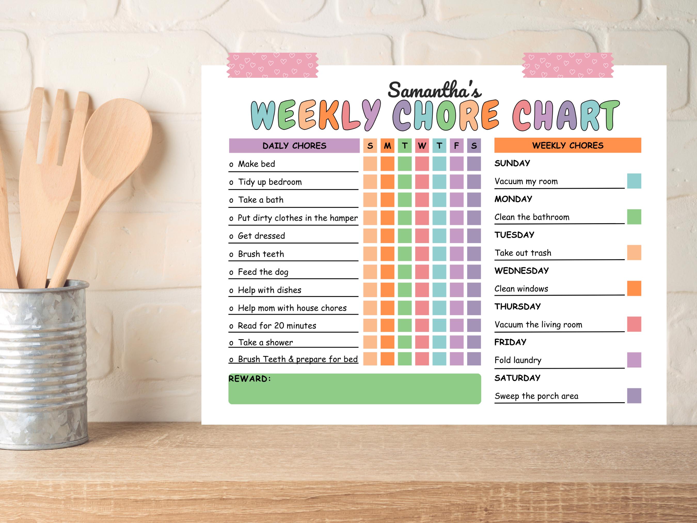 Kids Weekly Chore Chart, Kids Task Tracker, Kids Daily Planner, Kids ...