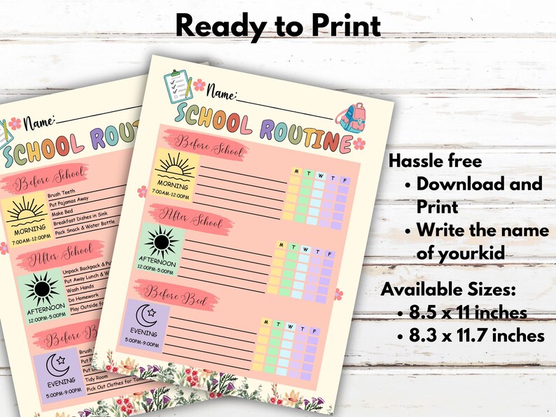 Kids Daily School Routine Chart, Before After School Schedule, Kids ...