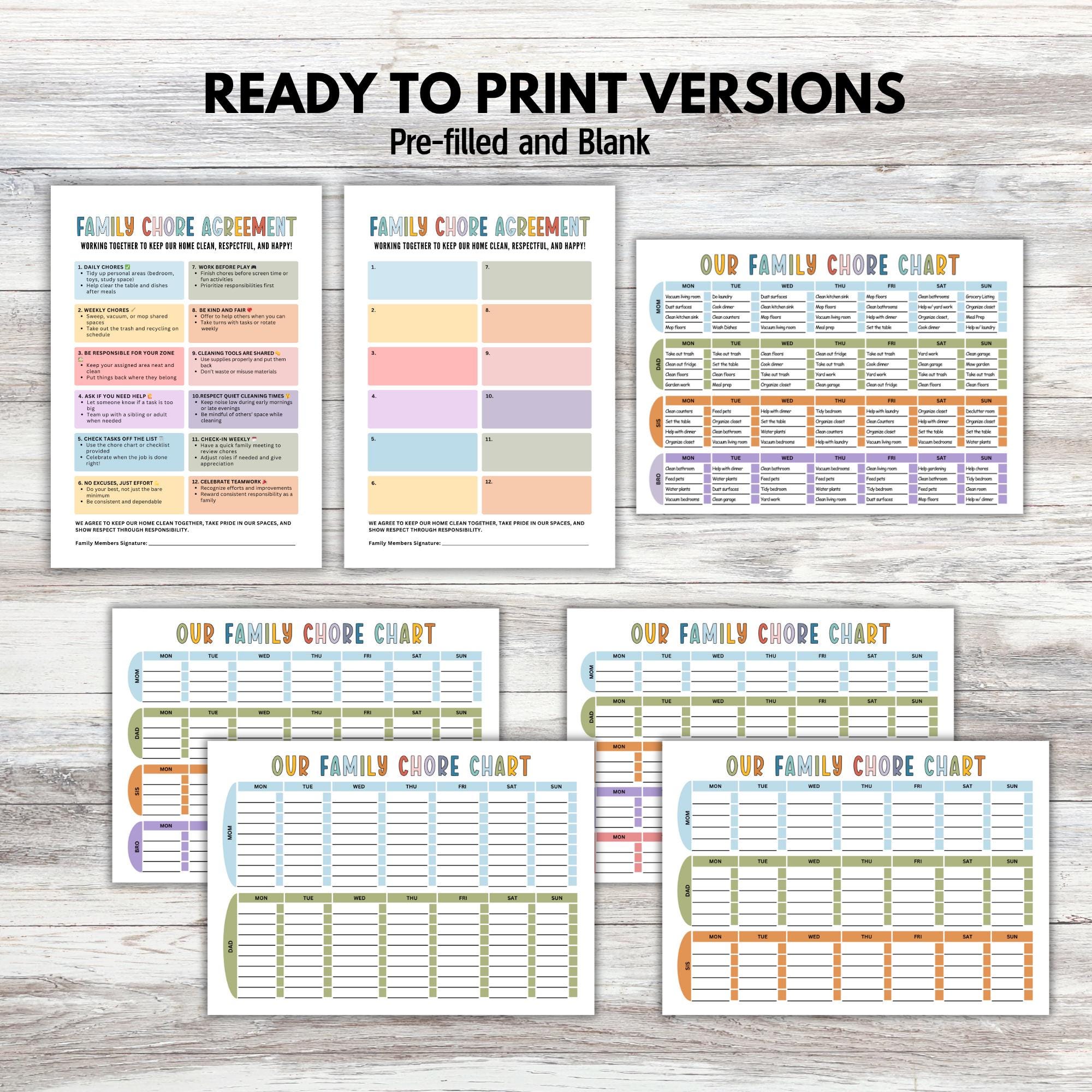 Editable Family Chore Chart Bundle, Family Chore Agreement, Family ...