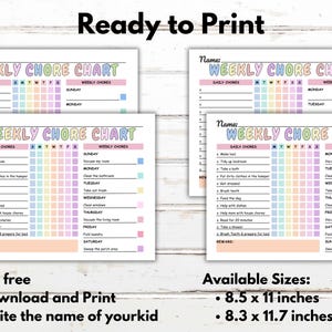 Editable Weekly Chore Chart for Kids, Chore Chart, Responsibility Chart ...