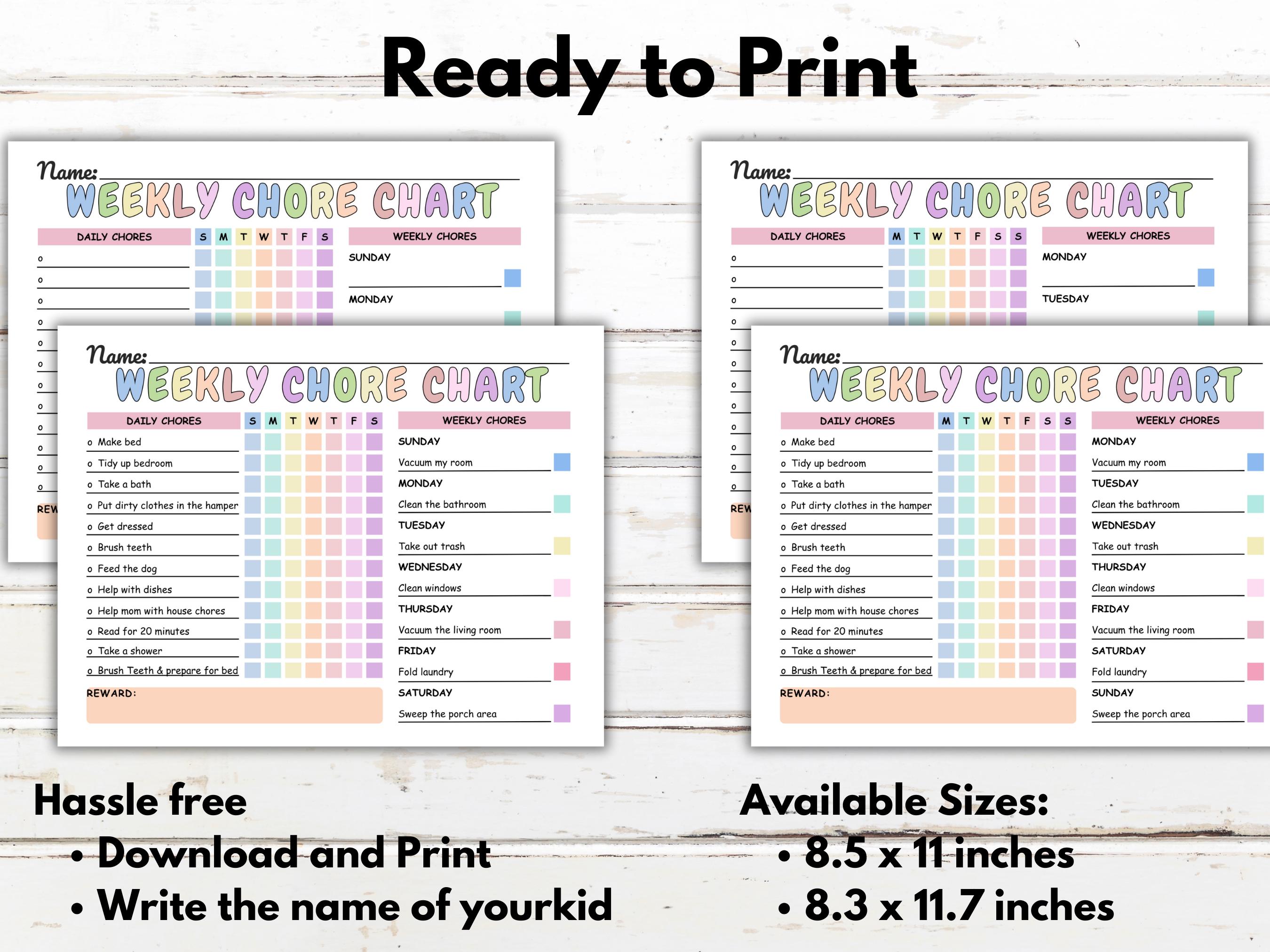 Editable Weekly Chore Chart for Kids, Chore Chart, Responsibility Chart ...