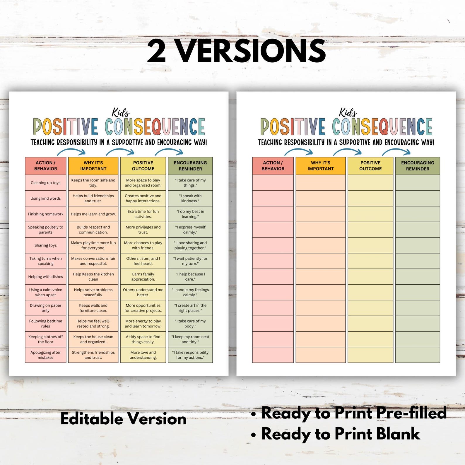 Editable Kids Action Consequence Chart, Behavior Consequence Chart for ...