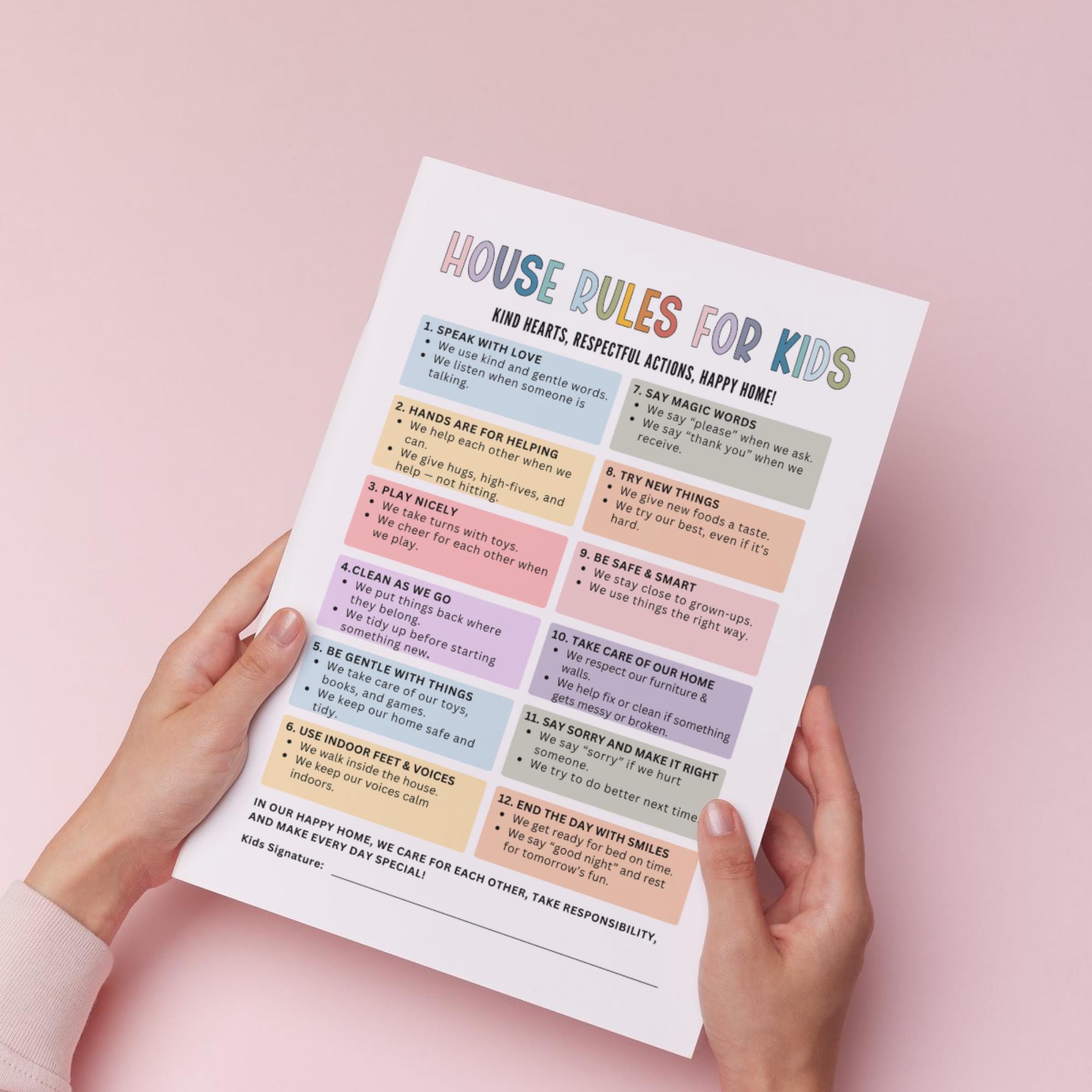 Editable Kids House Rules, Good Behavior Chart, Family House Rules for ...