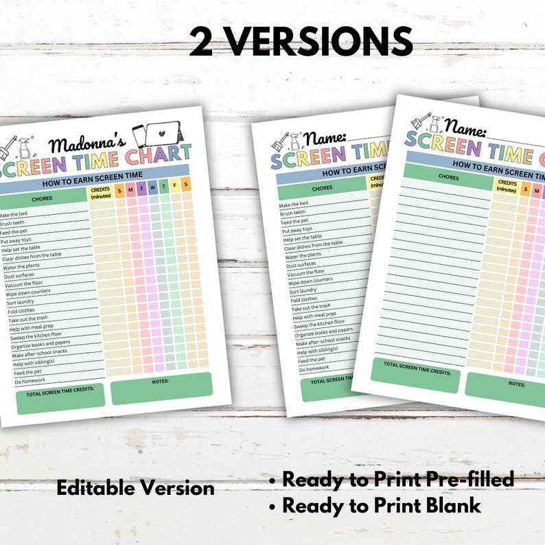 Editable Kids Screentime Chart, Kids Screen Time Tracker, Screentime ...