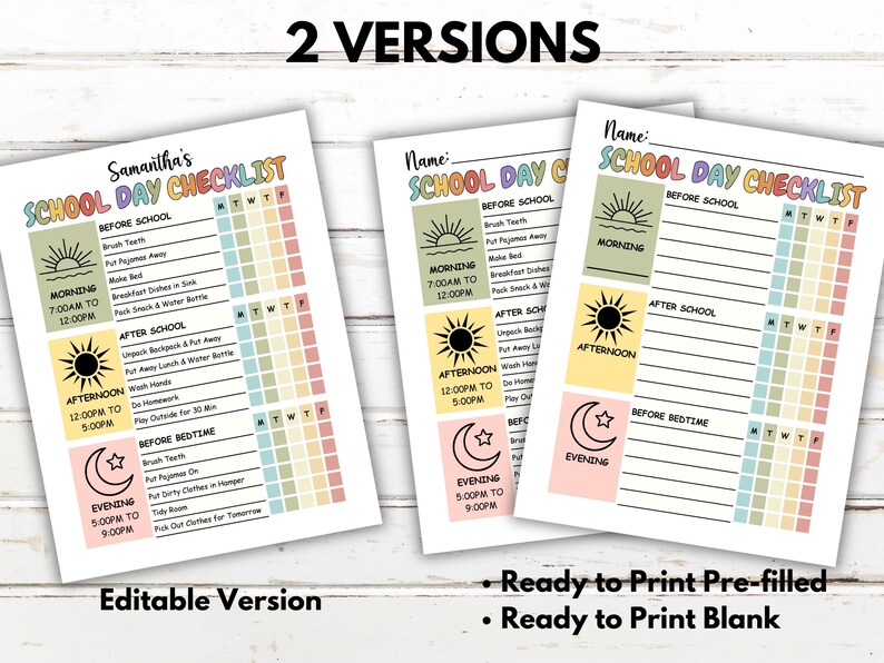 Daily Checklist for Kids, School Day Routine, Kids Before Schoolday ...