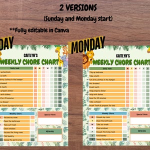 Weekly Chore Chart Kids, Editable Kids Responsibility Chart, Kids ...
