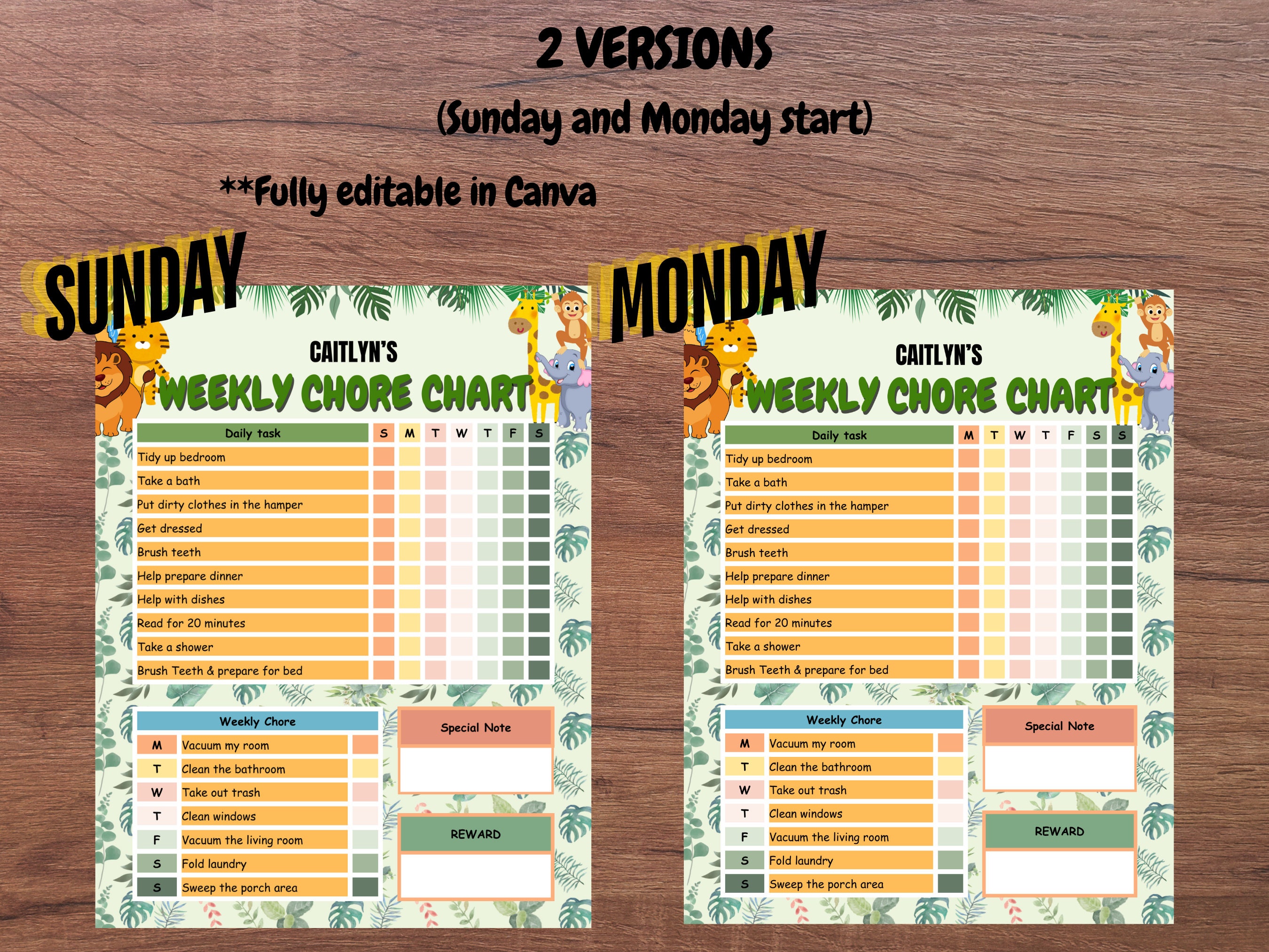 Weekly Chore Chart Kids, Editable Kids Responsibility Chart, Kids ...