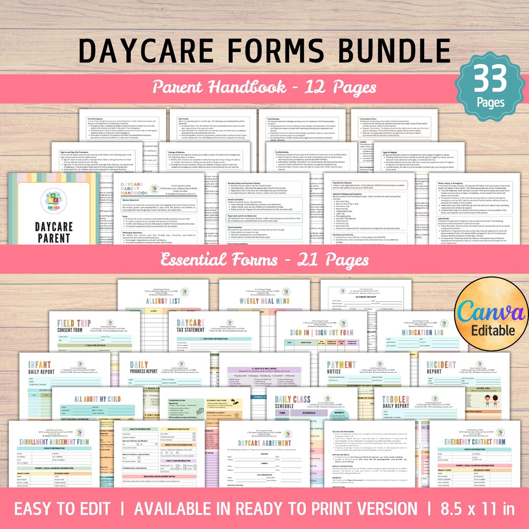 Daycare Starter Kit, Daycare Forms Bundle, Preschool Forms, Daycare ...