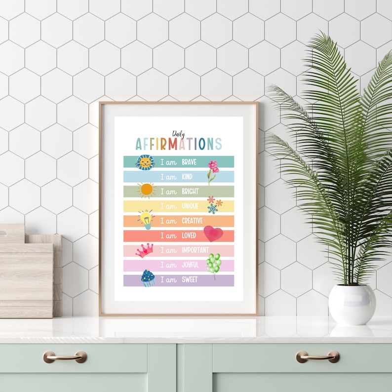 Kids Daily Affirmation Poster, Positive Affirmations Wall Art ...