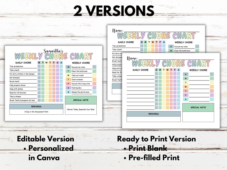 Kids Weekly Chore Chart, Kids Chore Checklist, Kids Task Tracker, Kids ...