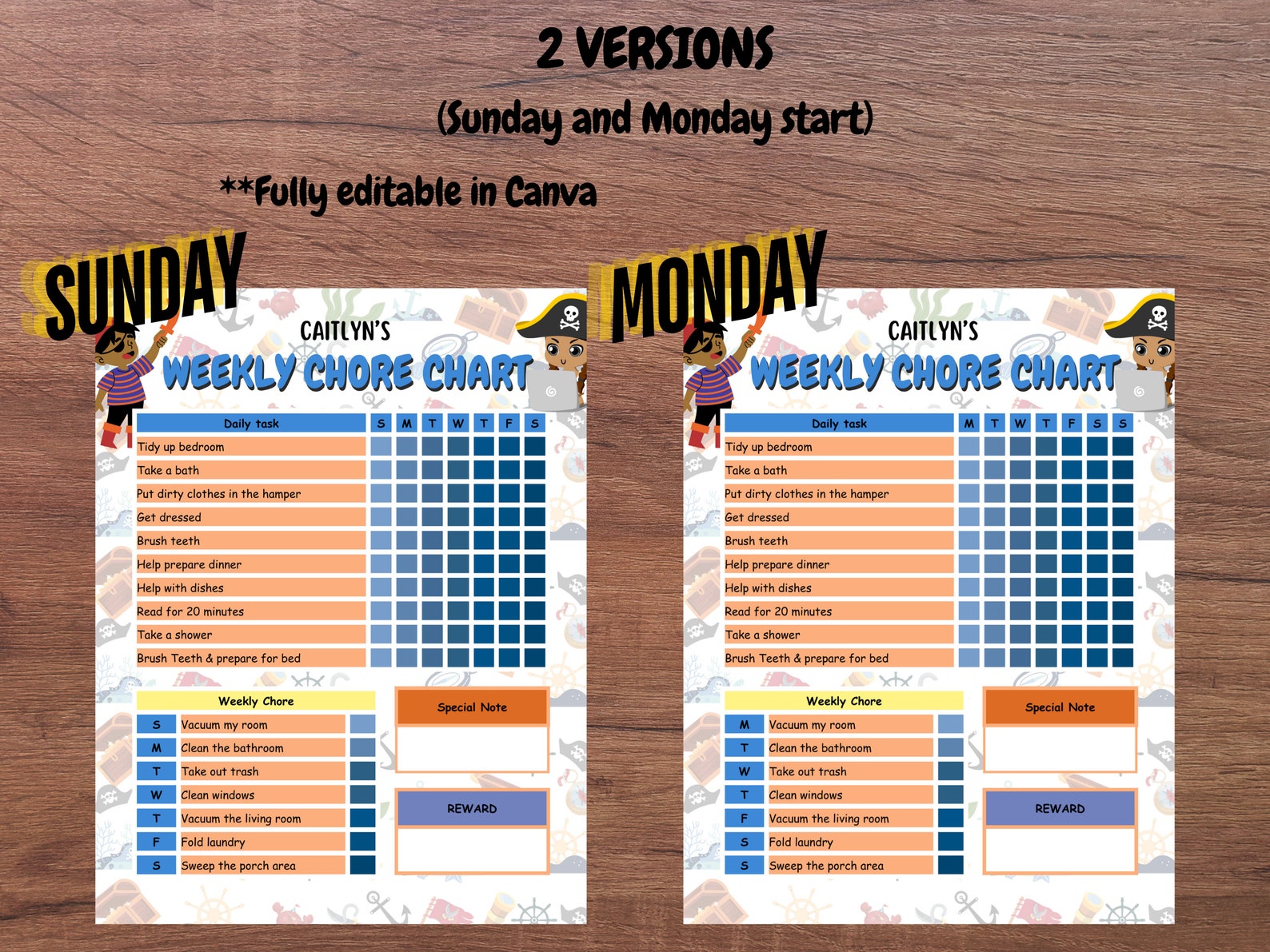 Editable Weekly Chore Chart for Kids, Kids House Chore Daily Routine ...
