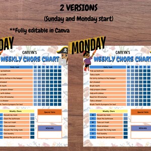 Editable Weekly Chore Chart for Kids, Kids House Chore Daily Routine ...