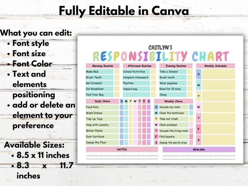 Kids Responsibility Chart for Kids , Chore Chart for Kids, Kids Chore ...