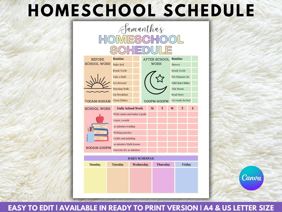 Editable Homeschool Schedule, Homeschool Schedule for Kids, Homeschool ...