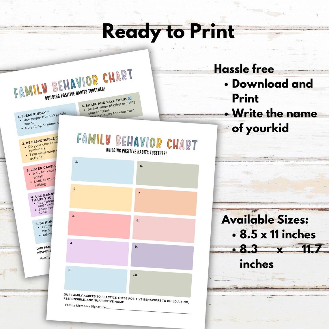 Editable Family Behavior Chart, Family House Rules, Behavior Chart for ...