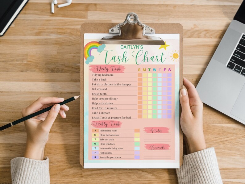 Editable Chore Chart Kids Task Chart, Kids Daily Weekly Routine ...