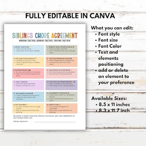 Editable Sibling Chore Checklist, Sibling Accountability, Kids ...
