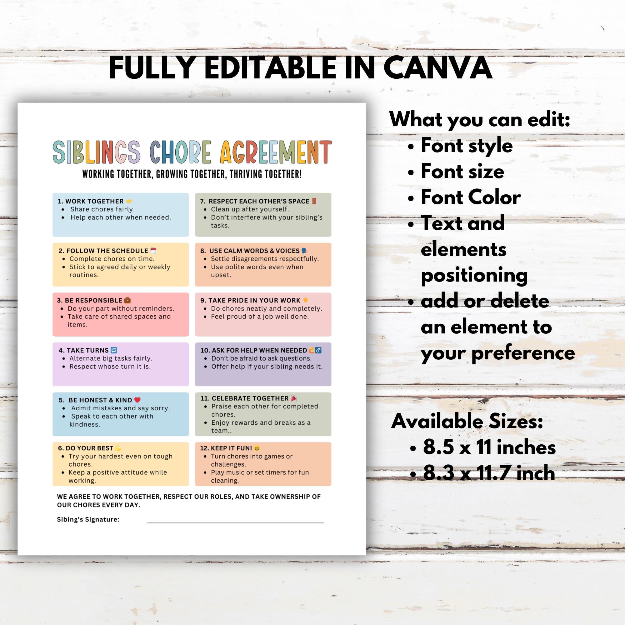 Editable Sibling Chore Checklist, Sibling Accountability, Kids ...