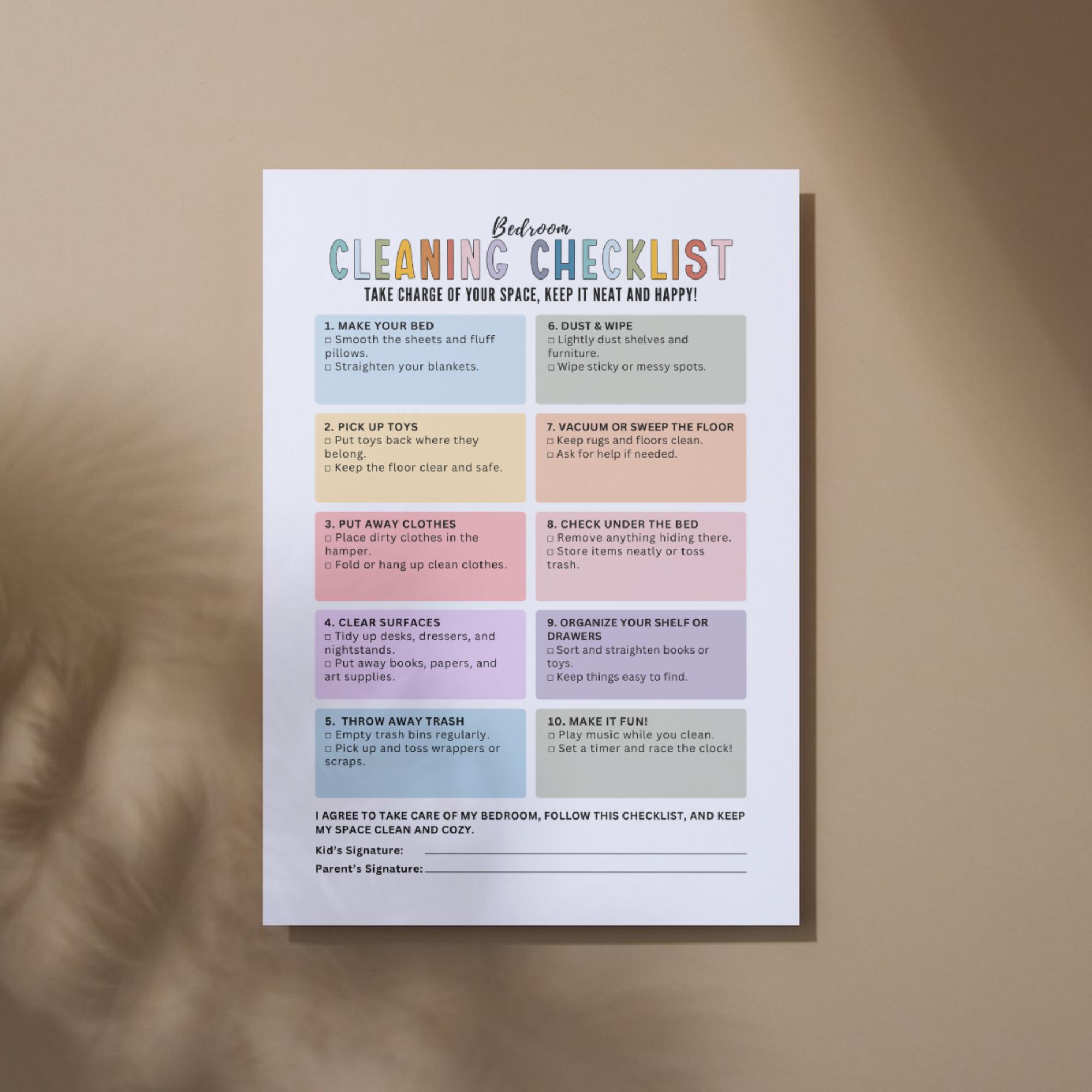 Editable Kids Bedroom Cleaning Checklist, Room Cleaning Agreement for ...