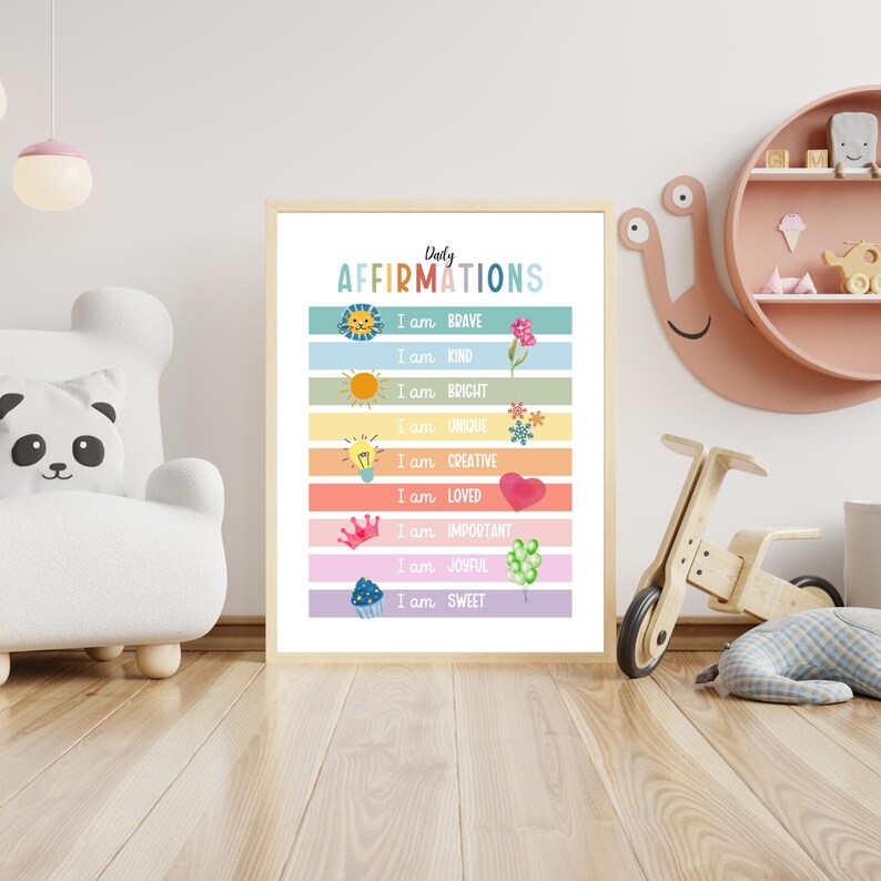 Kids Daily Affirmation Poster, Positive Affirmations Wall Art ...