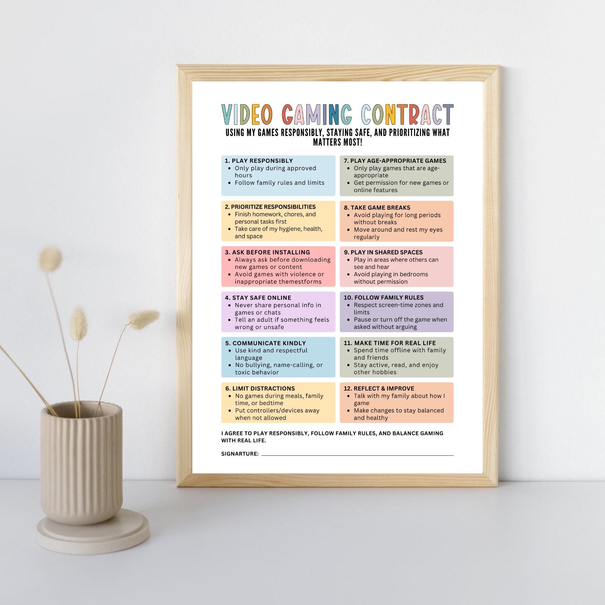 Editable Kids Video Game Contract, Video Game Rules, Gaming Agreement ...