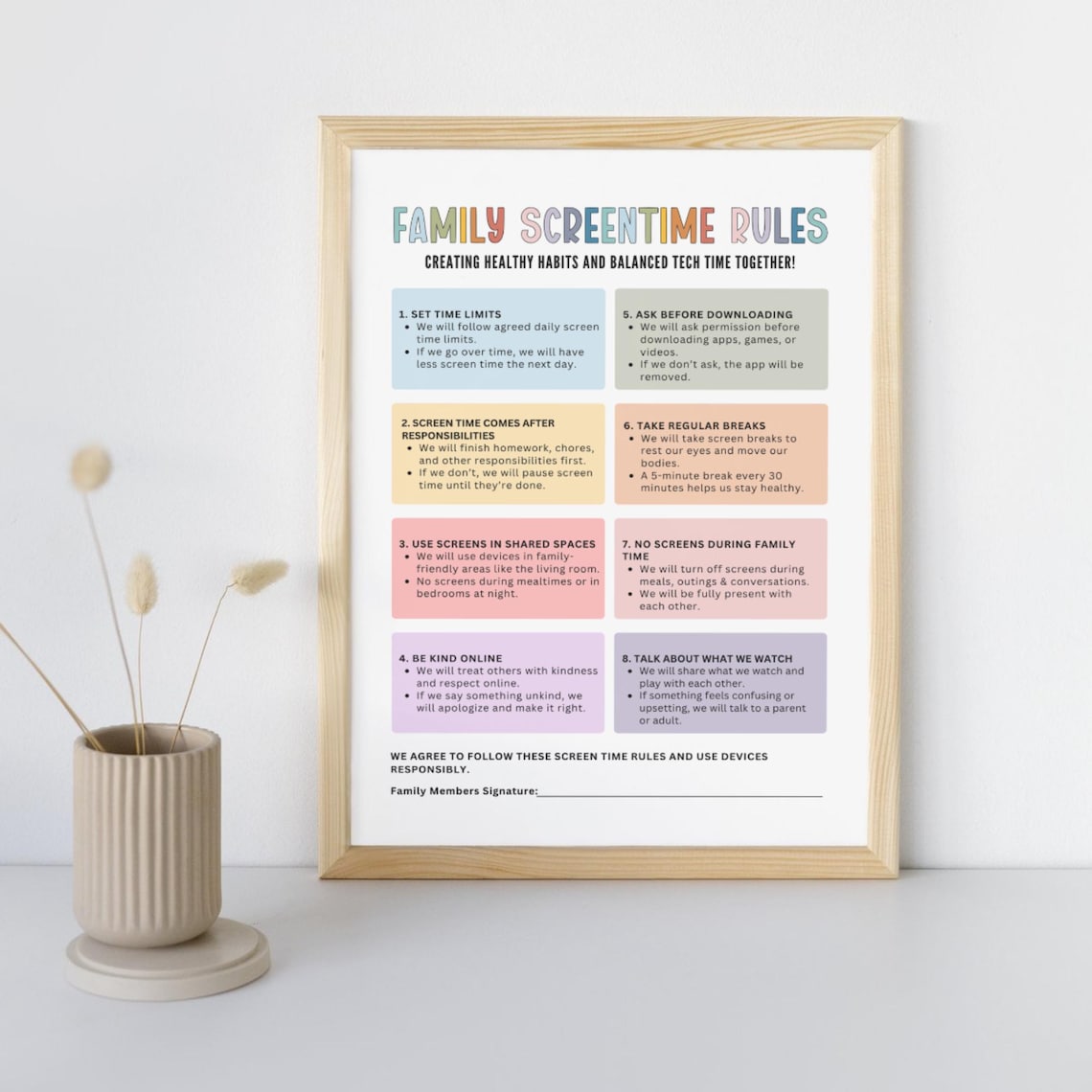 Editable Family Screen Time Rules, Tech and Device Rules for Kids ...