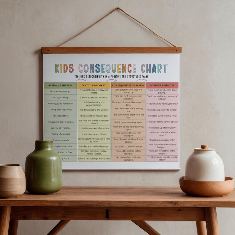 Consequence Chart for Kids, Behavior Consequence Chart, Action ...