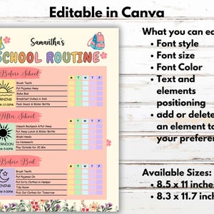 Daily School Checklist for Kids, Before After School Schedule, Routine ...