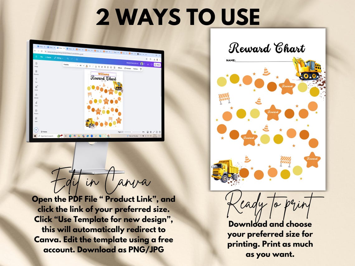 Printable Kids Reward Chart: Potty Training Tracker (editable Canva ...