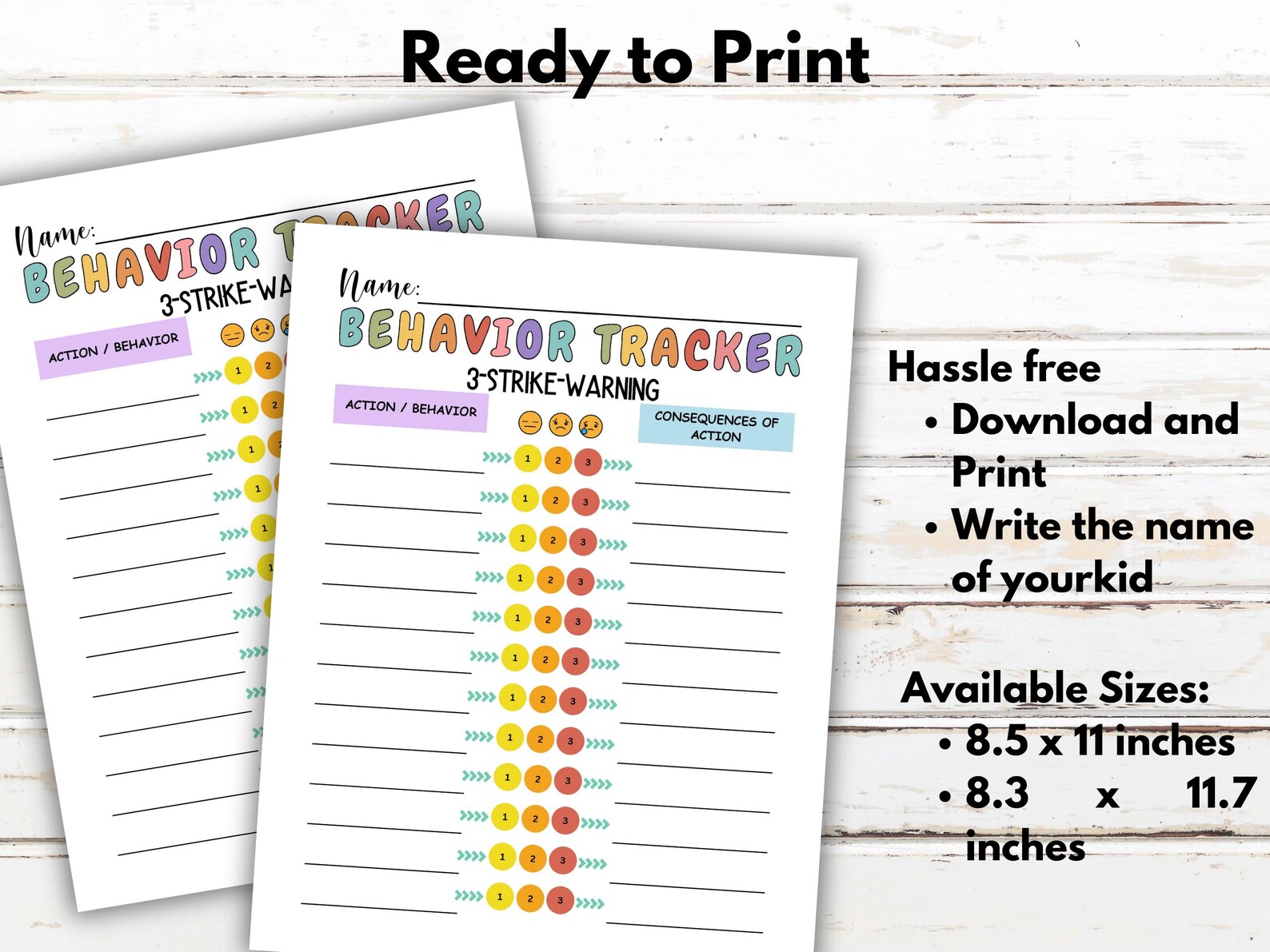 3-strike Behavior Chart: Kids Consequence Tracker (editable Canva ...