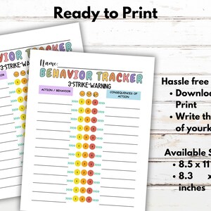 3-strike Behavior Chart: Kids Consequence Tracker (editable Canva ...