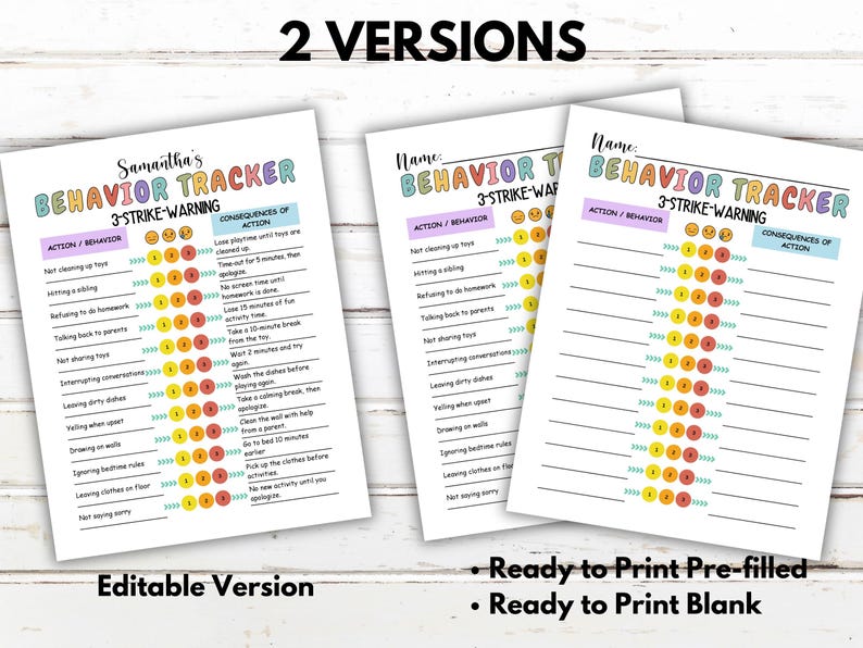 3-strike Behavior Chart: Kids Consequence Tracker (editable Canva ...