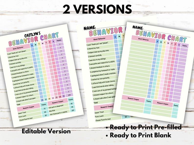 Editable Good Behavior Tracker for Kids, Behavior Chart, Behavior ...