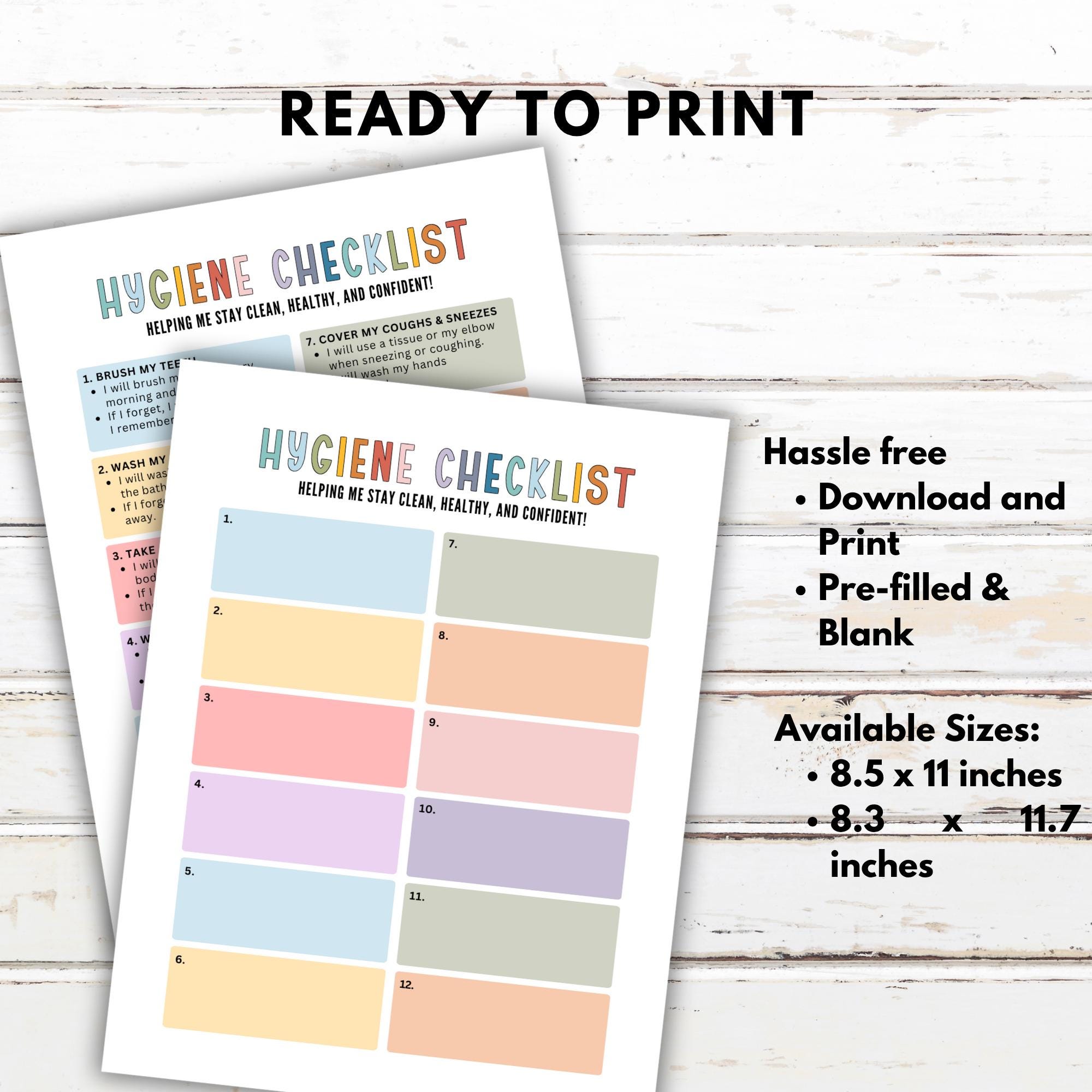 Kids Hygiene Checklist, Hygiene Chart for Kids, Kids Personal Care ...