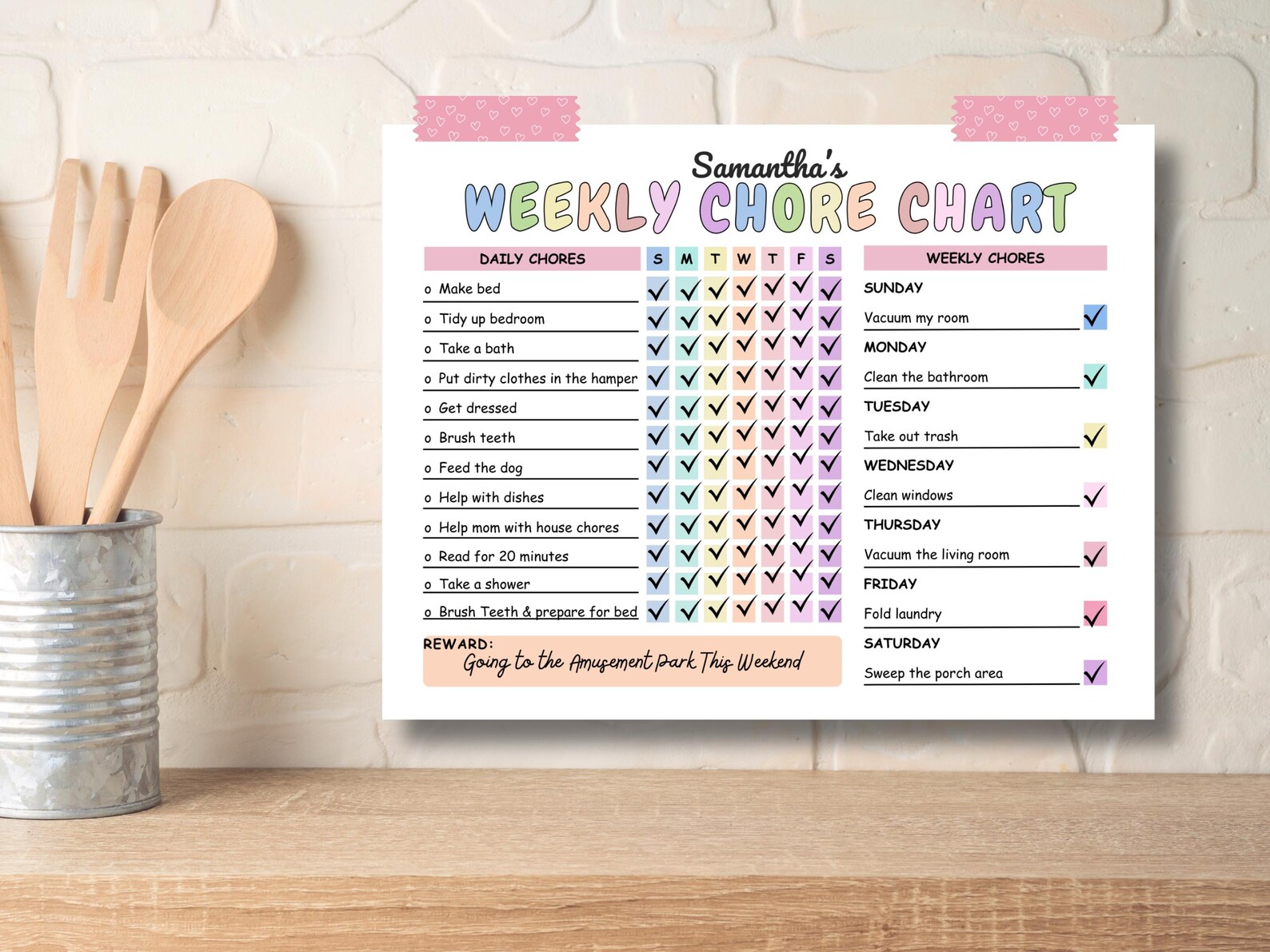 Editable Weekly Chore Chart for Kids, Chore Chart, Responsibility Chart ...