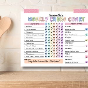 Editable Weekly Chore Chart for Kids, Chore Chart, Responsibility Chart ...