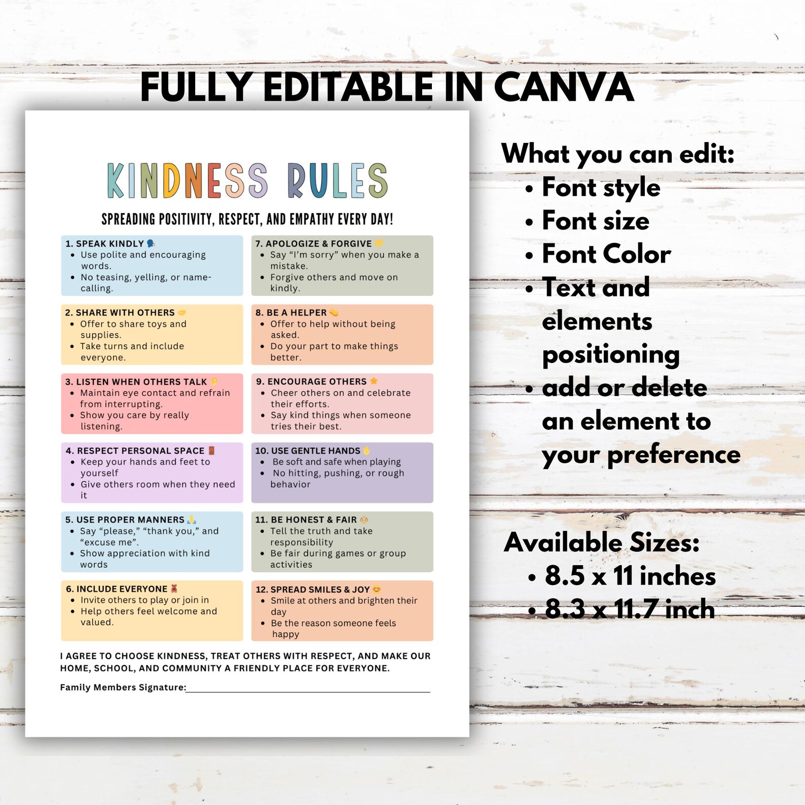 Editable Kindness Rules, Kindness Chart for Kids, Gratitude Poster ...