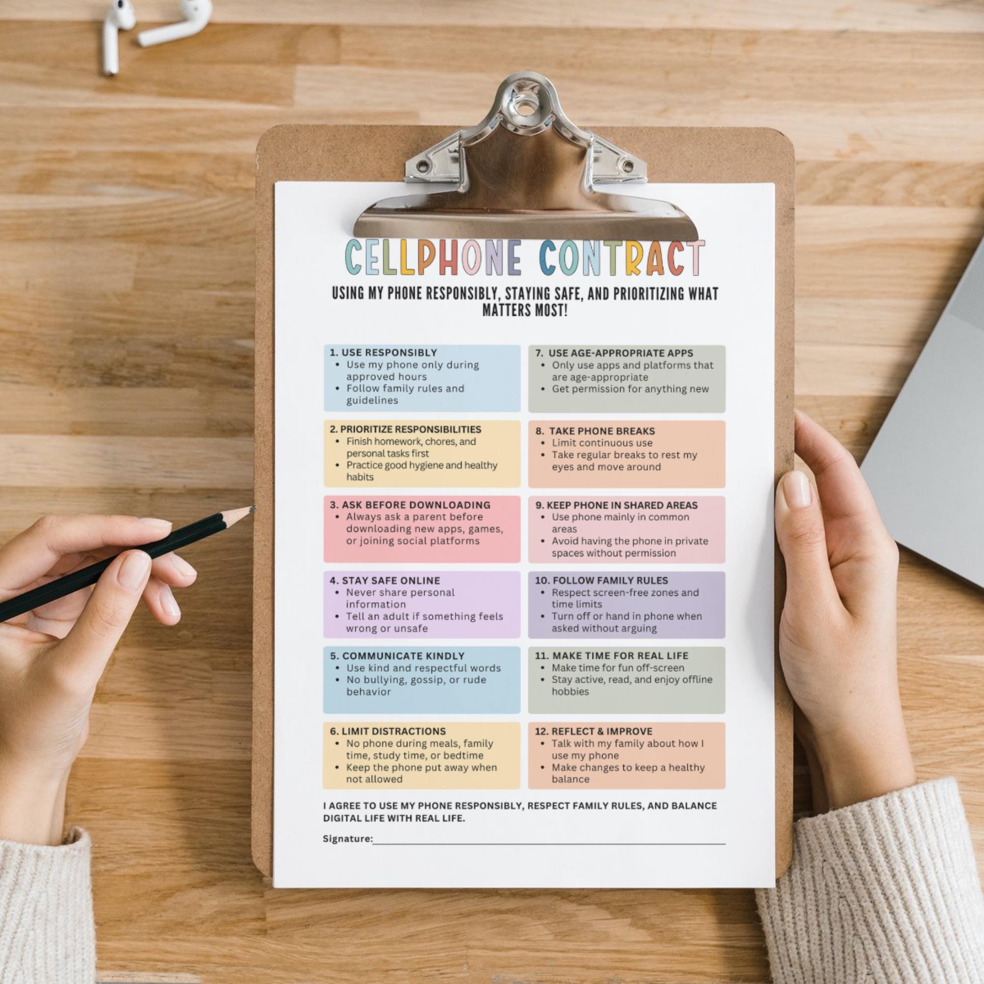 Editable Cellphone Contract for Kids, Kids Phone Agreement, Printable ...