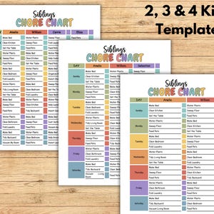 Editable Chore Chart for Multiple Kids, Siblings Chore Chart for Kids ...