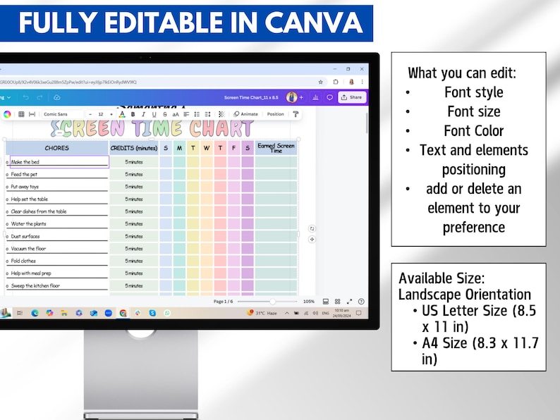Editable Screentime Chart for Kids, Kids Screentime Tracker, Kids ...