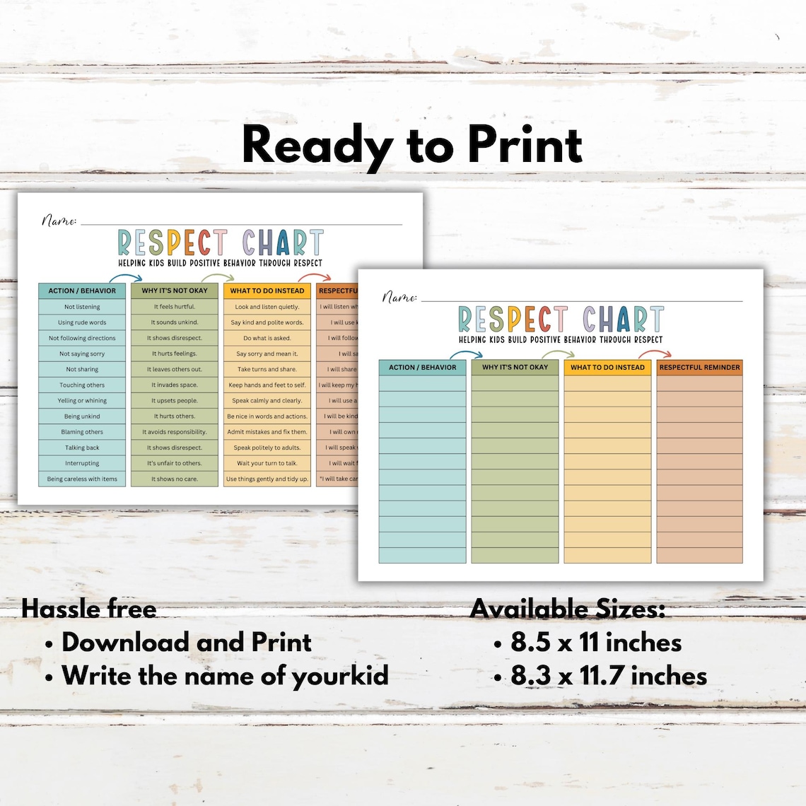 Respect Chart for Kids, Kids Positive Behavior Consequence Chart ...