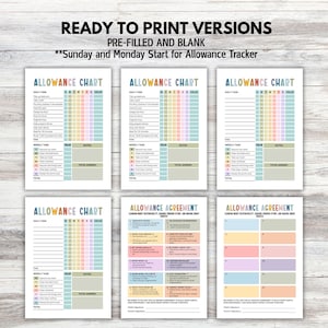 Editable Allowance Chart, Allowance Tracker for Kids, Allowance Rules ...